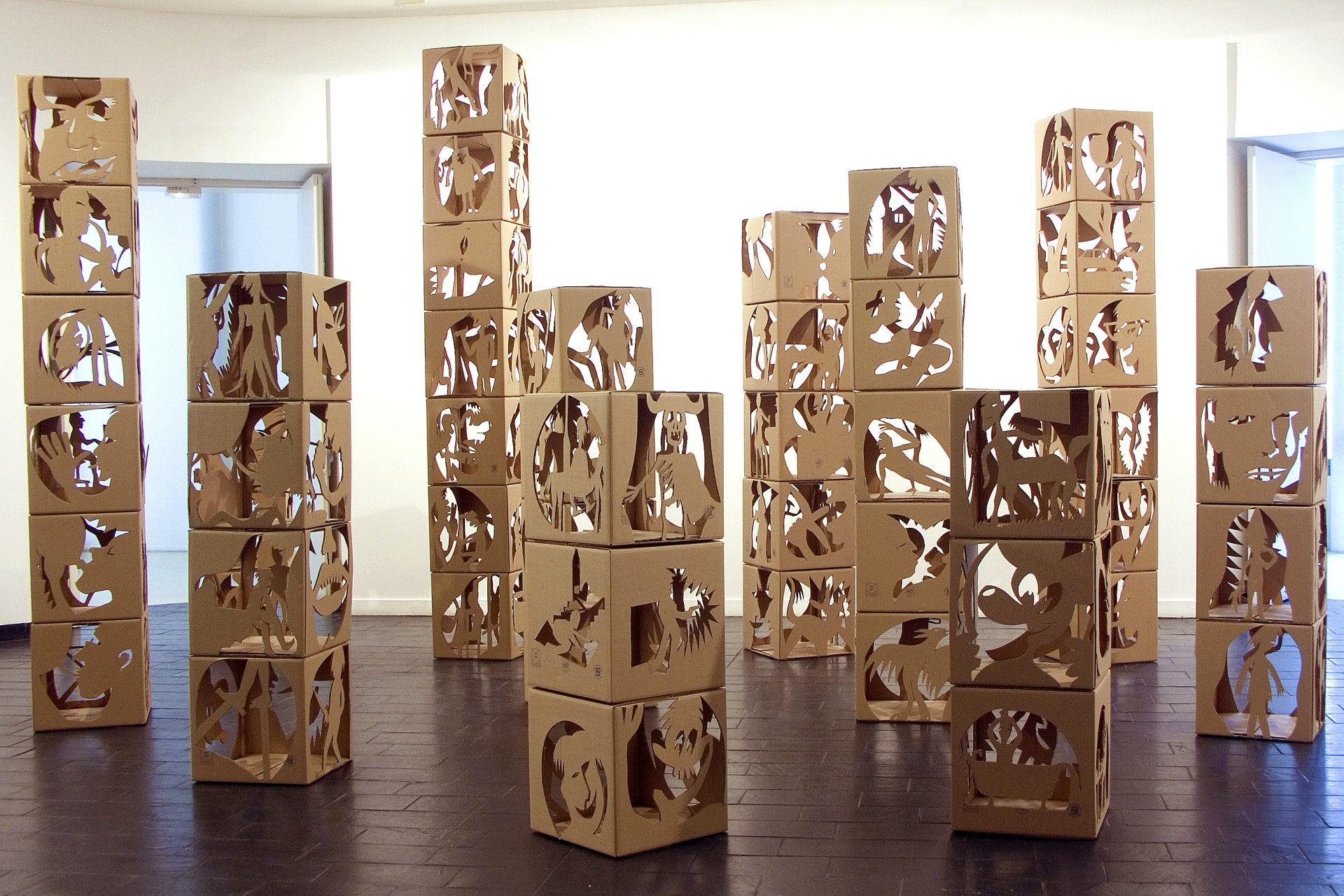 Cartons, 2002 - cardboard cutout installation - Julien Gardair